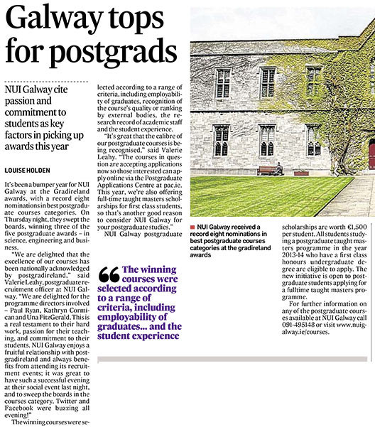 NUIG tops for postgrads - University of Galway